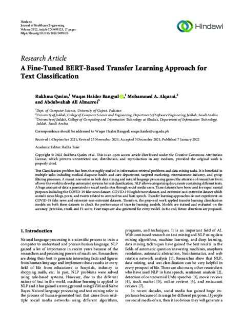 Pdf A Fine Tuned Bert Based Transfer Learning Approach For Text