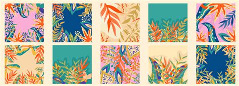 추상적 인 미적 배경은 열대 잎이있는 보호 정글을 설정합니다 현대적인 스타일의 보호 정글 민족 잎 꽃 배경 예술 현대적인 손으로 그린 평면 디자인 추상적 인 열대 예술 연속