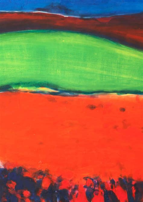 Acryl Gemälde abstrakte Landschaft mit rotem Feld - handgemalt