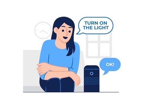 Premium Vector Woman Talking To Ai Smart Speaker Voice Command Assistant At Living Room Smart