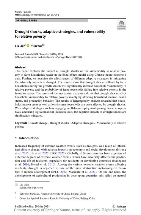 Drought Shocks Adaptive Strategies And Vulnerability To Relative Poverty Request Pdf