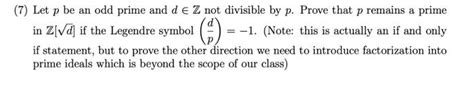 Solved 7 Let P Be An Odd Prime And D∈z Not Divisible By P