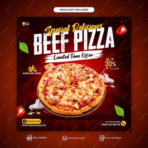 Psd 특별 맛있는 피자 음식 메뉴 및 레스토랑 소셜 미디어 Instagram 게시물 템플릿 배너 프리미엄 Psd 파일
