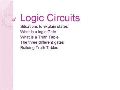 logic circuits situations to explain states what is