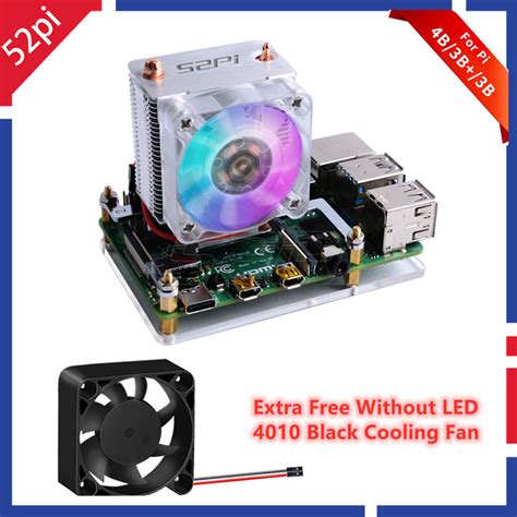 52pi Raspberry Pi 4 Model B Ice Tower Rgb Cooling Fan Copper Tube Cooler With 5 Layer Case For