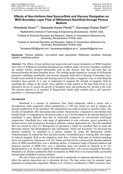 Pdf Effects Of Non Uniform Heat Sourcesink And Viscous Dissipation On Mhd Boundary Layer Flow