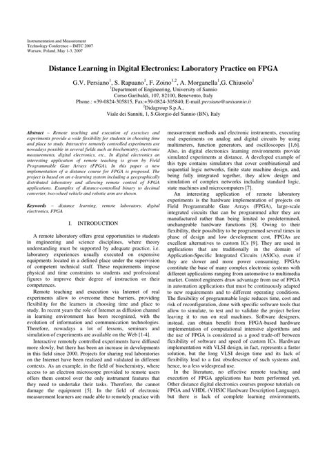 Pdf Distance Learning In Digital Electronics Laboratory Practice On Fpga
