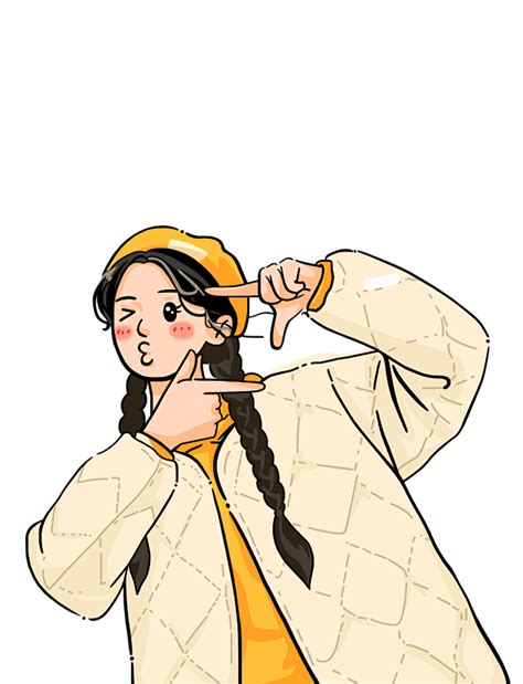 森系日式卡通简笔画情侣拍照女