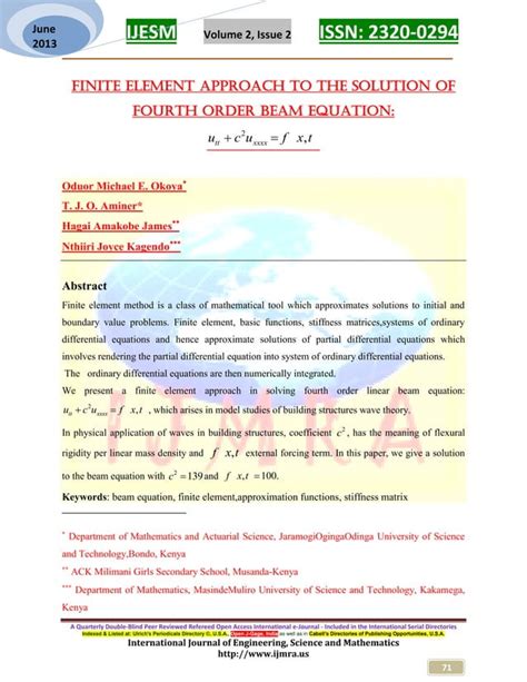 Finite Element Approach To The Solution Of Fourth Order Beam Equation PDF Publishing