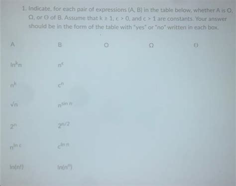 Solved 1 Indicate For Each Pair Of Expressions A