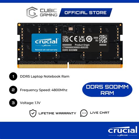 Crucial DDR5 Laptop RAM 4800Mhz 5200Mhz SODIMM Notebook Laptop DDR5 RAM Memory 8GB 16GB 32GB