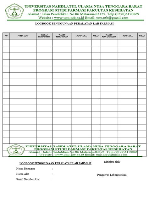 Logbook Penggunaan Peralatan Lab Farmasi Pdf