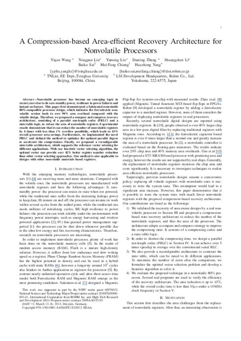 Pdf A Compression Based Area Efficient Recovery Architecture For Nonvolatile Processors