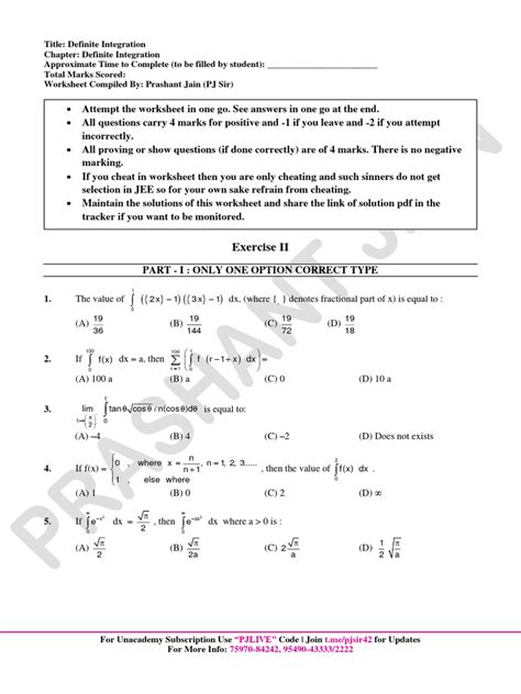 Worksheet 6 Definite Integration Pdf Mathematics Mathematical Analysis