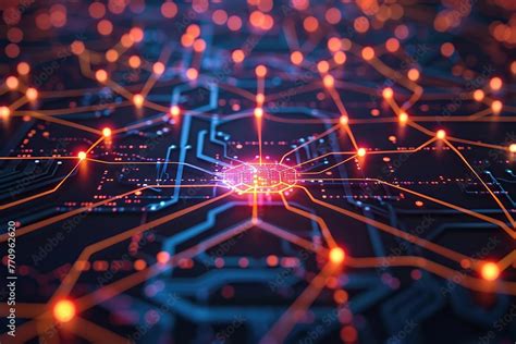 Photo And Art Print Digital Network Of Interconnected Nodes And Lines Symbolizing The Complexity