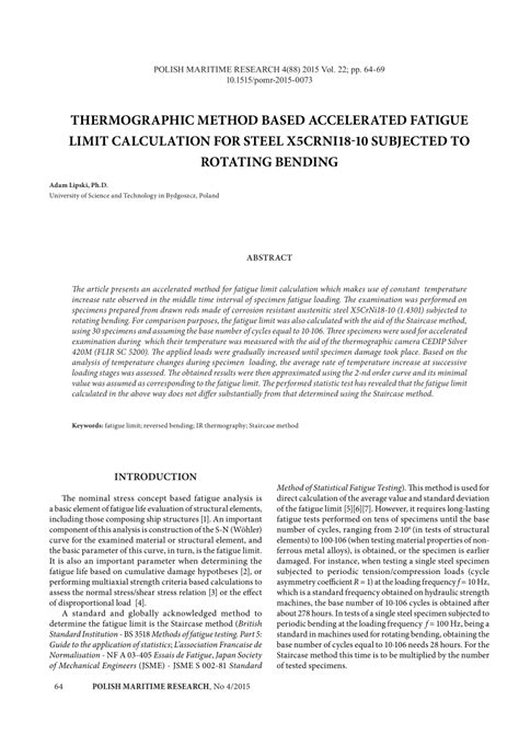 Pdf Thermographic Method Based Accelerated Fatigue Limit Calculation