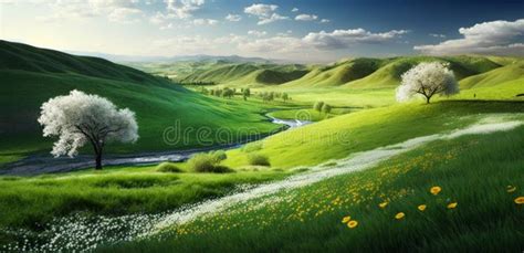 Rolling Grass Landscape Flowers Stock Illustrations 253 Rolling Grass