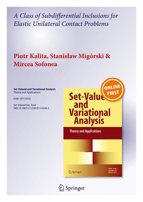 Pdf A Class Of Subdifferential Inclusions For Elastic Unilateral Contact Problems