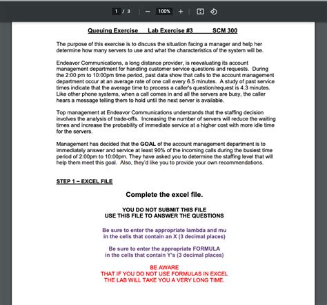 solved 1 3 100 queuing exercise lab exercise 3 scm