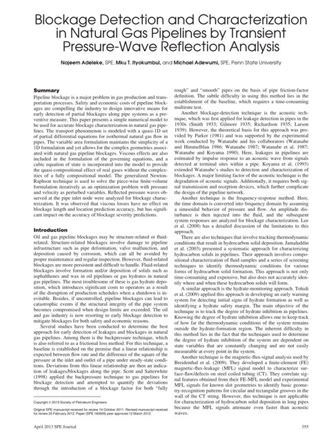 PDF Blockage Detection And Characterization In Natural Gas Pipelines By Transient Pressure