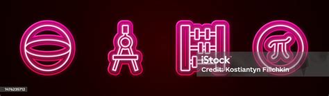 선 기하학적 그림 구 그리기 나침반 주판 및 파이 기호를 설정합니다 빛나는 네온 아이콘입니다 벡터 계산기에 대한 스톡 벡터 아트 및 기타 이미지 Istock