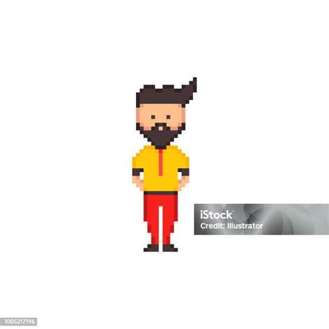 픽셀 8 비트 젊은 남자 문자 Hipster 격리 하는 벡터 일러스트 레이 션 경영자에 대한 스톡 벡터 아트 및 기타 이미지 경영자 긍정적인 감정 표현 남자 Istock