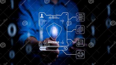 Cyber Security Concept Man Using Thumb To Scan Finger Print Or For Digital Processing Biometric