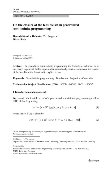 Pdf On The Closure Of The Feasible Set In Generalized Semi Infinite