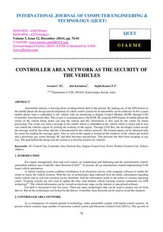 Controller Area Network As The Security Of The Vehicles PDF