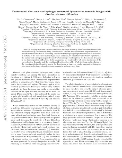 Pdf Femtosecond Electronic And Hydrogen Structural Dynamics In