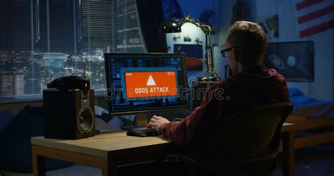 Hacker Using Computer With Multiple Monitors Stock Footage Video Of