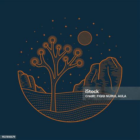 조슈아 트리 국립 공원 야경 모노 라인 벡터 일러스트 레이 션 배지 패치 T 셔츠 스티커 Etc 0명에 대한 스톡 벡터 아트 및 기타 이미지 Istock