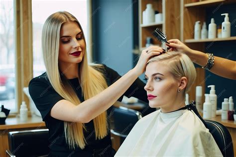 Premium Photo A Beautiful Blonde Model Woman In The Hairdresser Salon