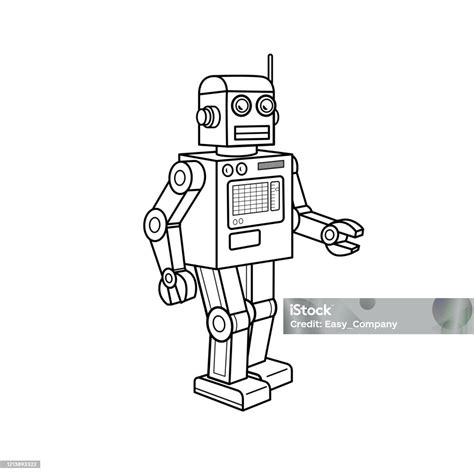 아이 색칠 공부 책을 위한 흰색 배경에 고립 된 로봇의 벡터 그림 로봇에 대한 스톡 벡터 아트 및 기타 이미지 로봇 복고풍 고풍스런 Istock