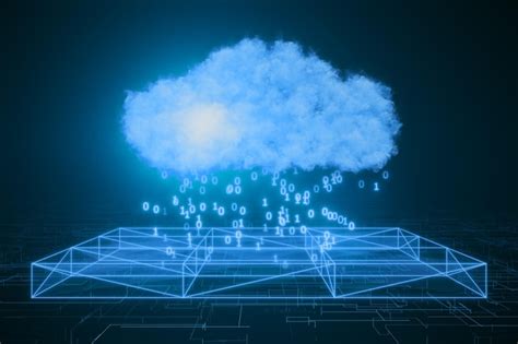 premium photo creative cloud hologram with binary code rain on blurry