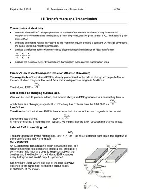 11 Transformers And Transmission Notes 2024 Pdf Electromagnetic Induction Transformer