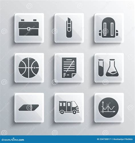 Set School Bus Graph Schedule Chart Diagram Test Tube And Flask Exam Paper With Incorrect