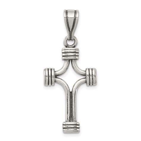 Sterling Silver Antiqued Cross Pendant With Grooved Caps 1in Qc3244