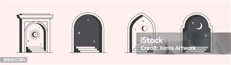 벡터 신비한 로고 디자인 템플릿 포털 단계 태양 별 초승달 0명에 대한 스톡 벡터 아트 및 기타 이미지 0명 개념 개념과 주제 Istock