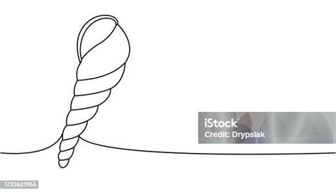 조개 껍질 한 줄 연속 그리기 열대 수중 껍질 연속 한 줄 그림입니다 벡터 미니멀리스트 선형 그림입니다 가리비에 대한 스톡 벡터