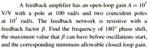 Solved A Feedback Amplifier Has An Open Loop Gain A 10 Vv With A