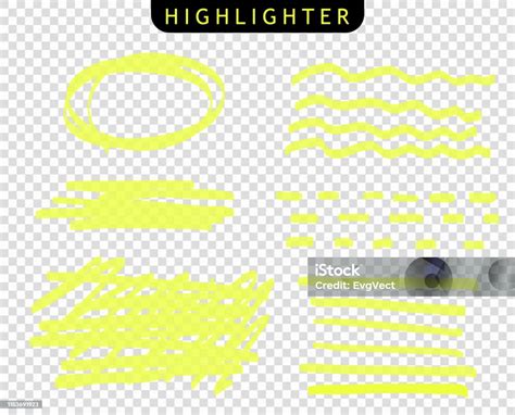 스트로크 마커의 선 집합입니다 벡터 하이라이트 브러시 라인입니다 손 그리기 스케치 밑줄 줄무늬 격리 된 투명 배경의 요소입니다 형광펜에 대한 스톡 벡터 아트 및 기타 이미지