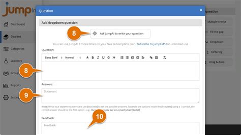 JumpLMS Support How To Set Up A Dropdown Question
