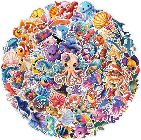 100pcs Ocean Animal Stickers Sea Creature Realistic