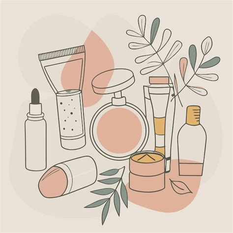 A Drawing Of Cosmetics And Cosmetics Including A Bottle Of Perfume