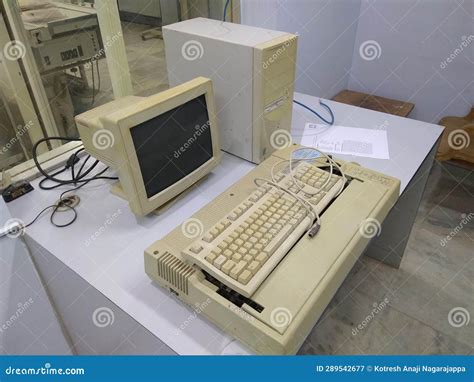 old antique piece of computer set of crt monitor keyboard cpu and
