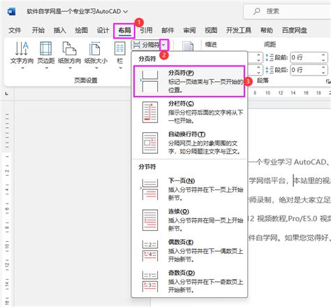 Word如何插入分页符