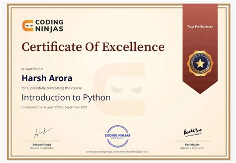 Harsh Arora On Linkedin Python Codingninjas Certified