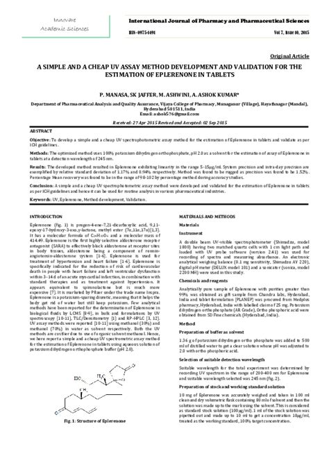 Pdf A Simple And A Cheap Uv Assay Method Development And Validation For The Estimation Of
