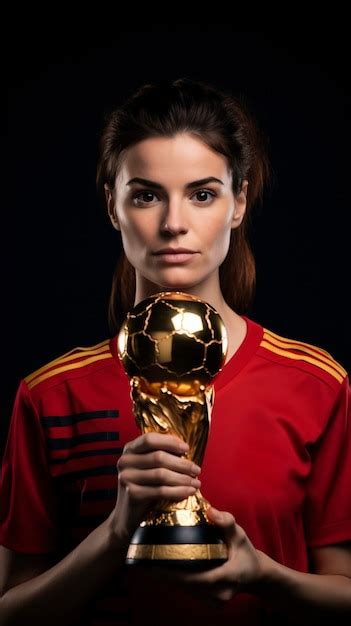 Free Photo Female Spanish Soccer Player With World Cup Trophy